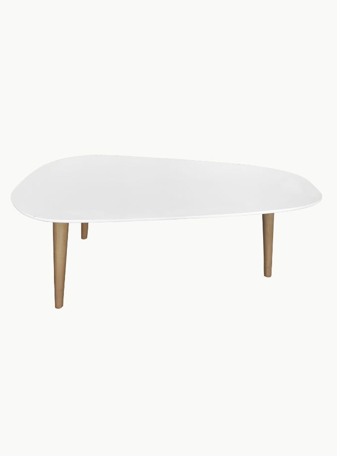 Egg-shaped Coffee table with wood legs – Charis Decor and Fittings